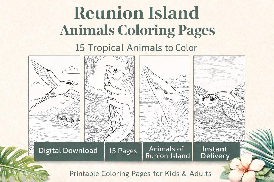 Tropical Animals Coloring Pages Printable–kids Coloring Book Pdf–ocean ...