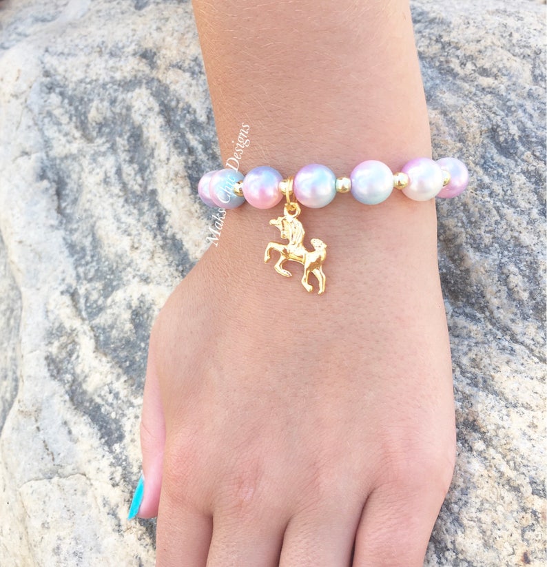 Girls Unicorn Gold Charm Bracelet Girls Pink Gold Purple - Etsy