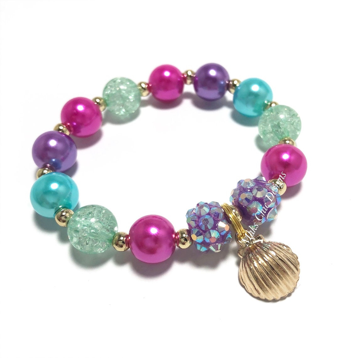 Shell Charm Bracelet Girls Turquoise and Pink Mermaid | Etsy
