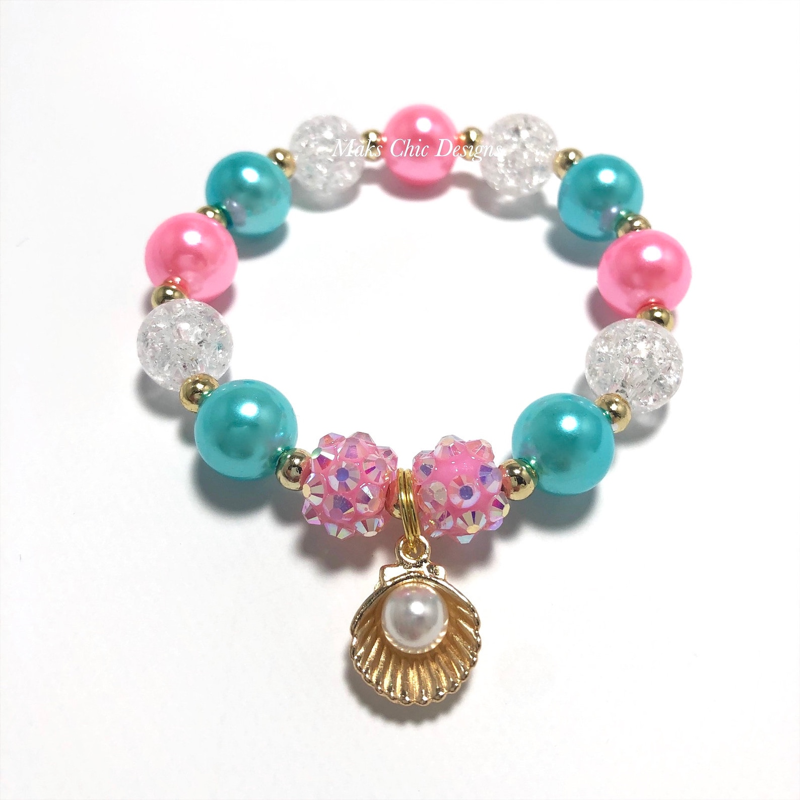 Shell Charm Bracelet Girls Turquoise and Pink Mermaid - Etsy