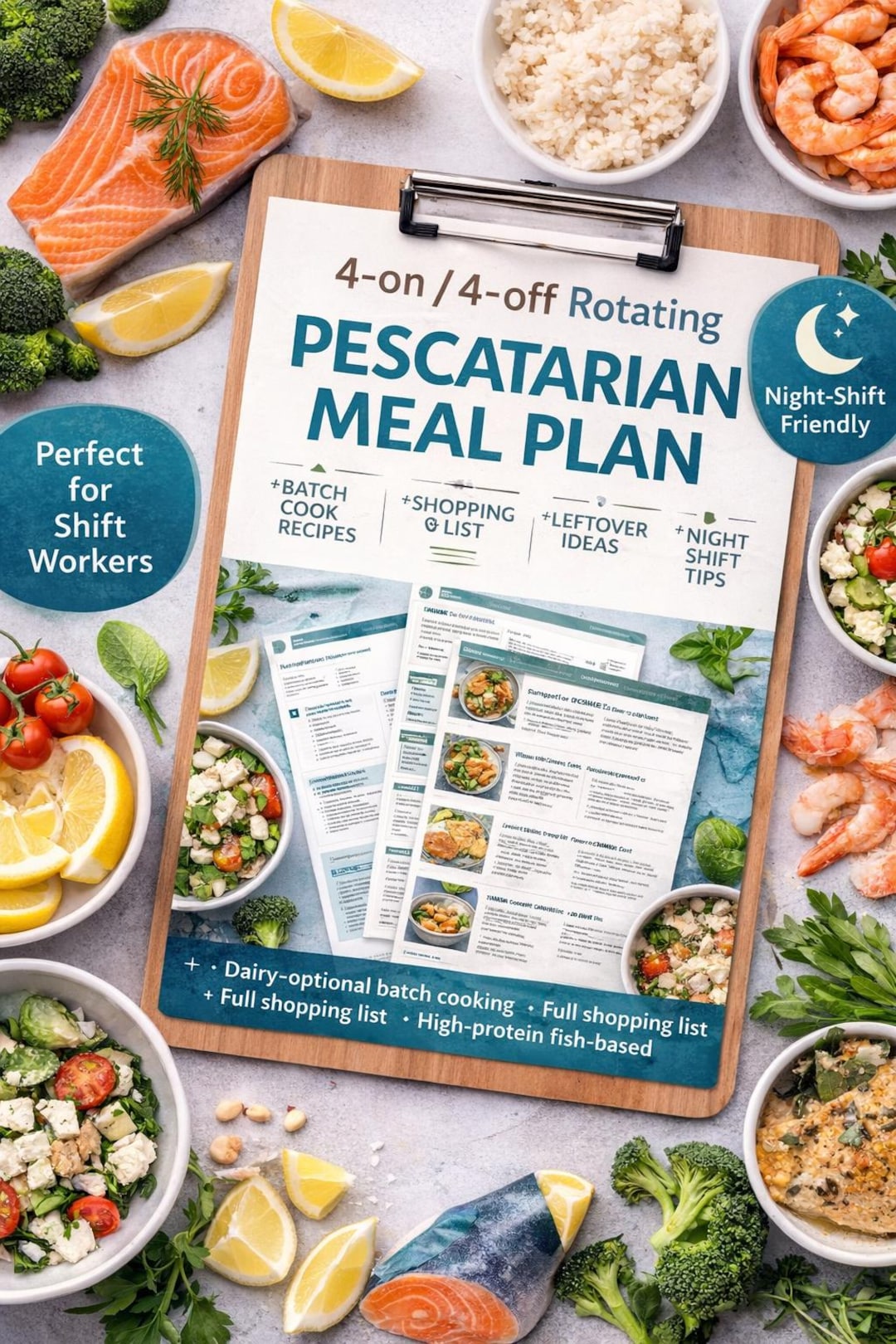 4-on-4-off Pescatarian Meal Plan PDF | Shift Work Meal Prep | Healthy ...