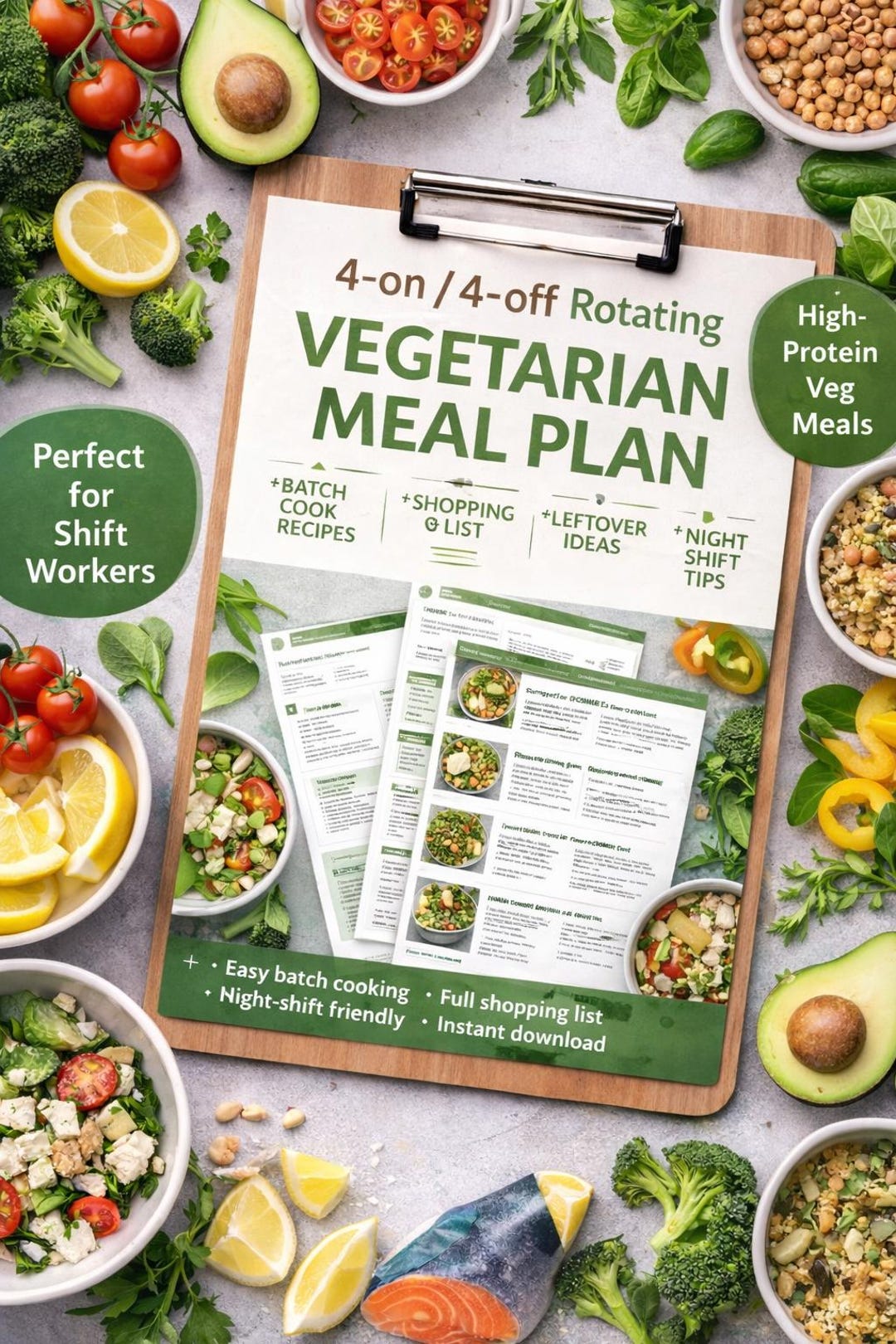 4-on-4-off Vegetarian Meal Plan PDF | Rotating Shift Menu | High ...