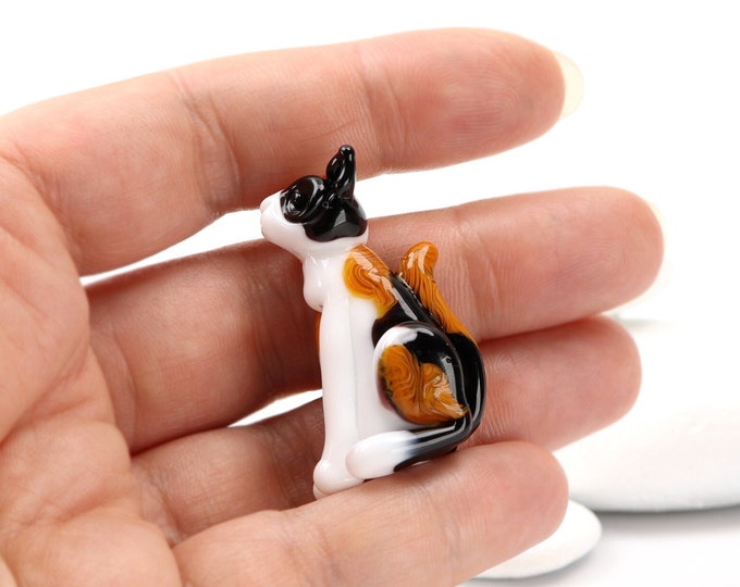 Calico Cat - Ginger, Black and White Glass Cat Bead, Sculpted Lampwork ...