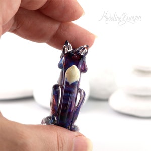 Fox Glass Bead - Sculptural Lampwork Bead Pendant Focal Shimmery Purple ...