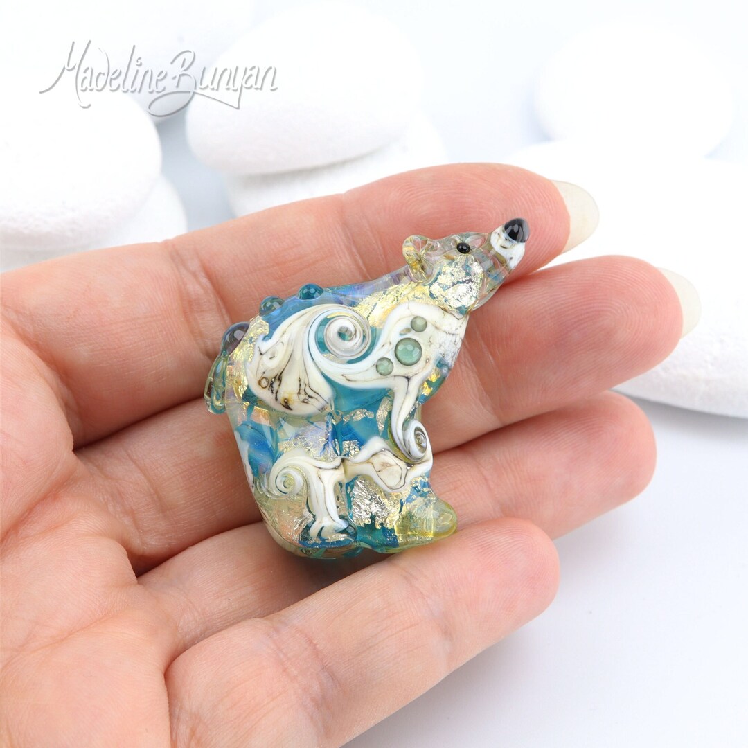 RESERVED Polar Bear Treasure Map Design Pendant Bead Aqua - Etsy