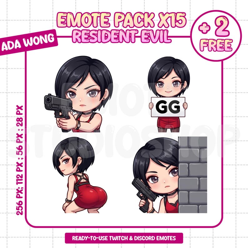 Ada Wong Resident Evil Emote Pack X17 | Cute Emotes for Twitch and ...