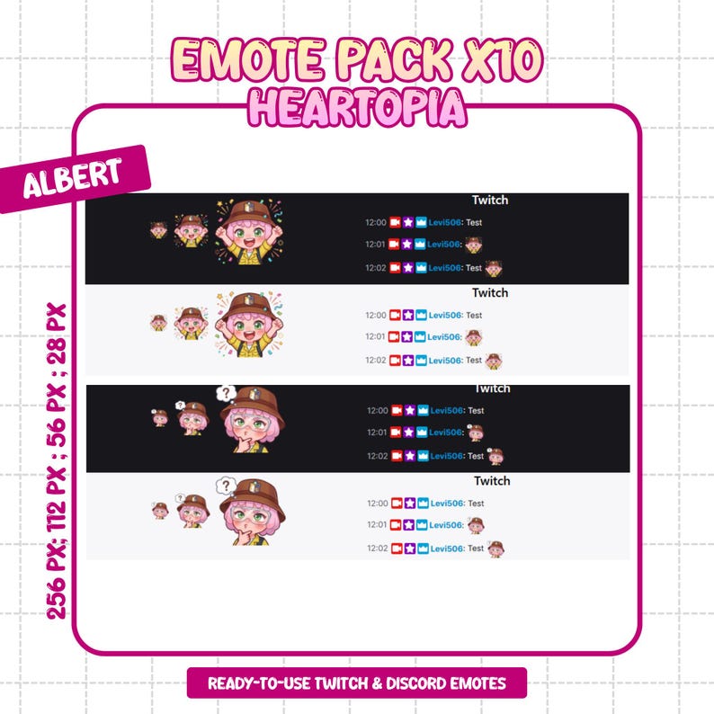 Albert Heartopia Emote Pack X10 | Cute Chibi Emotes for Twitch and ...