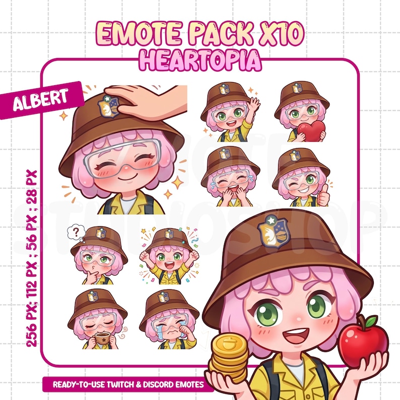 Albert Heartopia Emote Pack X10 | Cute Chibi Emotes for Twitch and ...