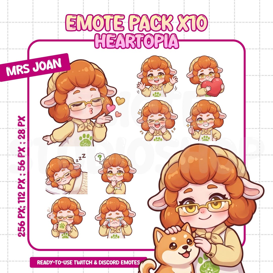 Heartopia Mrs Joan Twitch Emote Pack X10 | Cute Chibi Cozy Emotes for ...