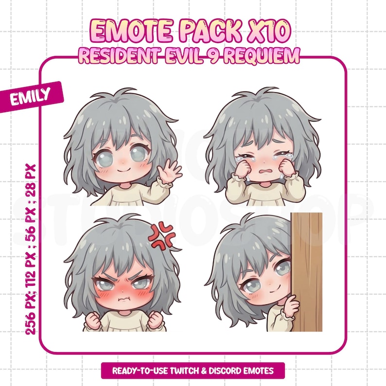 Emily Resident Evil 9 Requiem Emote Pack X10 | Chibi Emotes for Twitch ...
