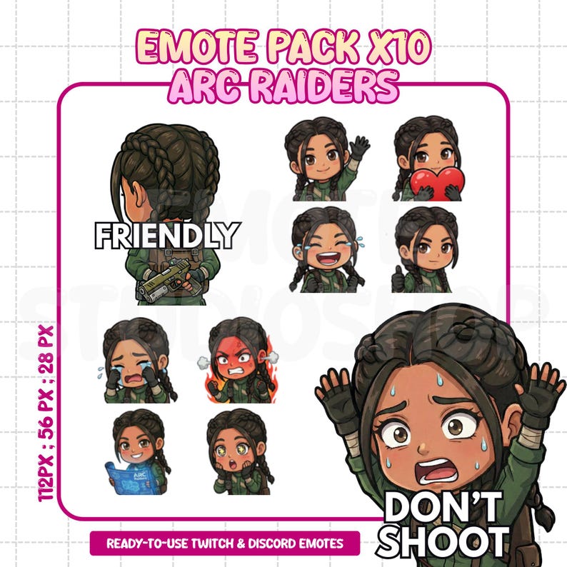 Arc Raiders Chibi Girl Emote Pack X10 | Cute Braided Hair Emotes for ...