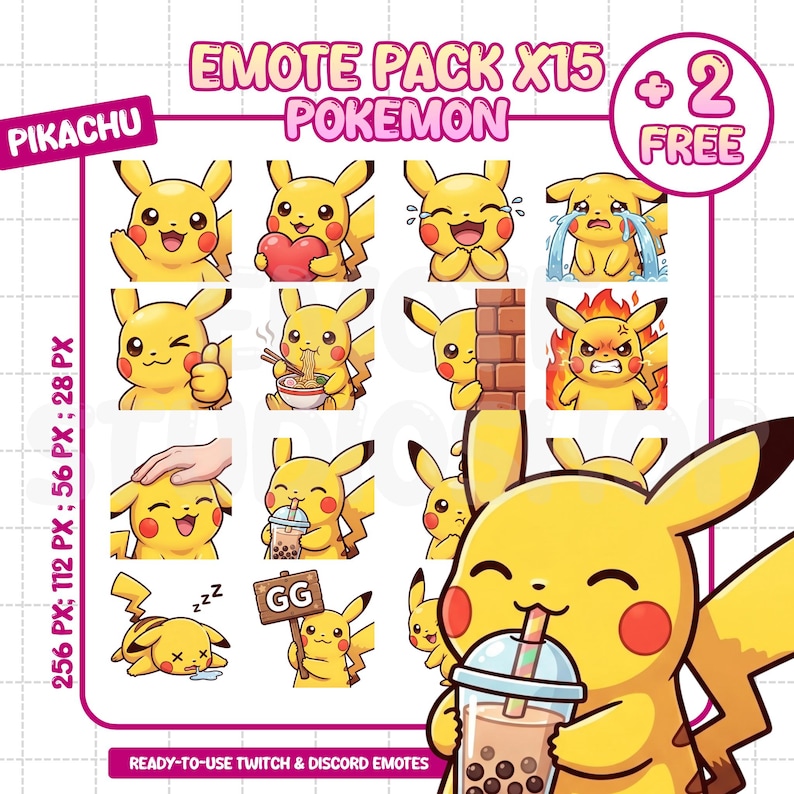Pikachu Pokemon Emote Pack X17 | Cute Gaming Emotes for Twitch and ...