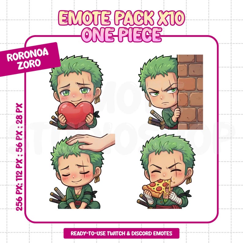 One Piece Zoro Twitch Emote Pack X10 | Cute Chibi Anime Emotes for ...