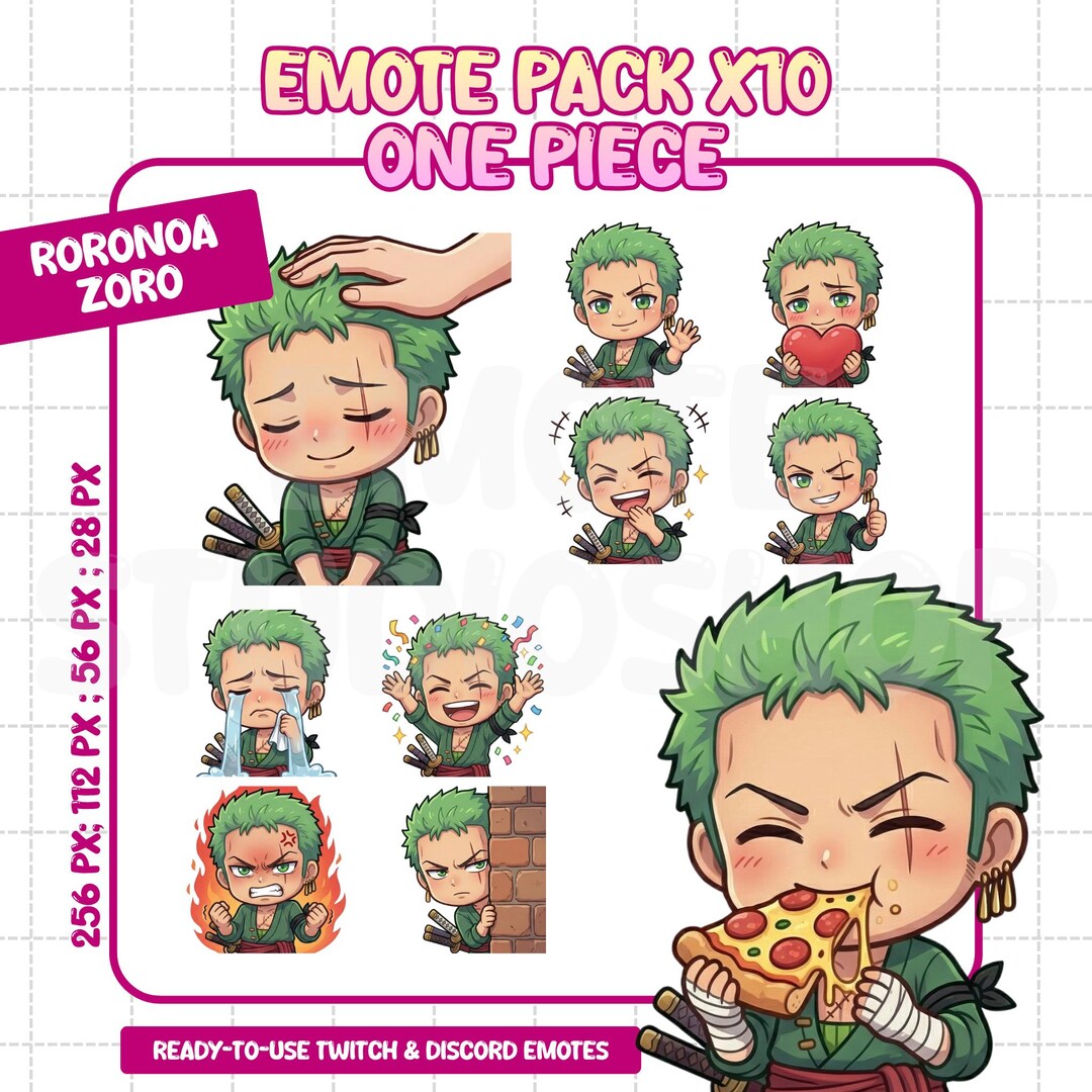 One Piece Zoro Emote Pack X10 | Cute Chibi Anime Emotes for Twitch ...