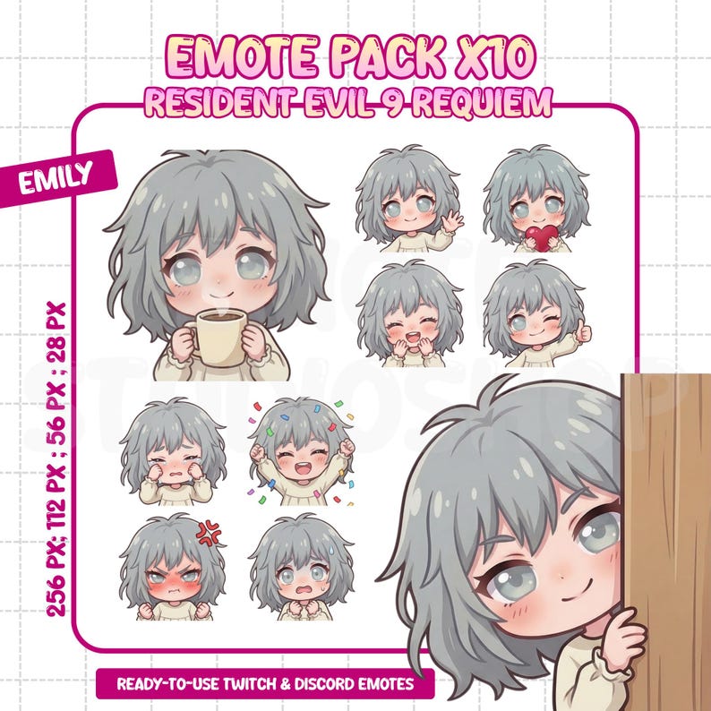 Emily Resident Evil 9 Requiem Emote Pack X10 | Chibi Emotes for Twitch ...