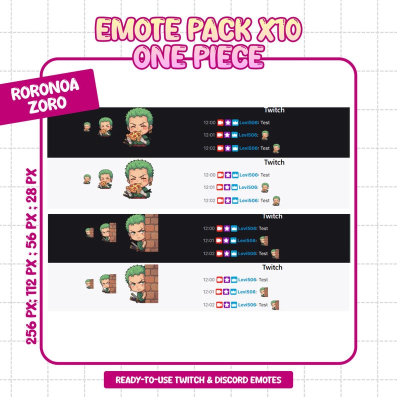One Piece Zoro Twitch Emote Pack X10 | Cute Chibi Anime Emotes for ...