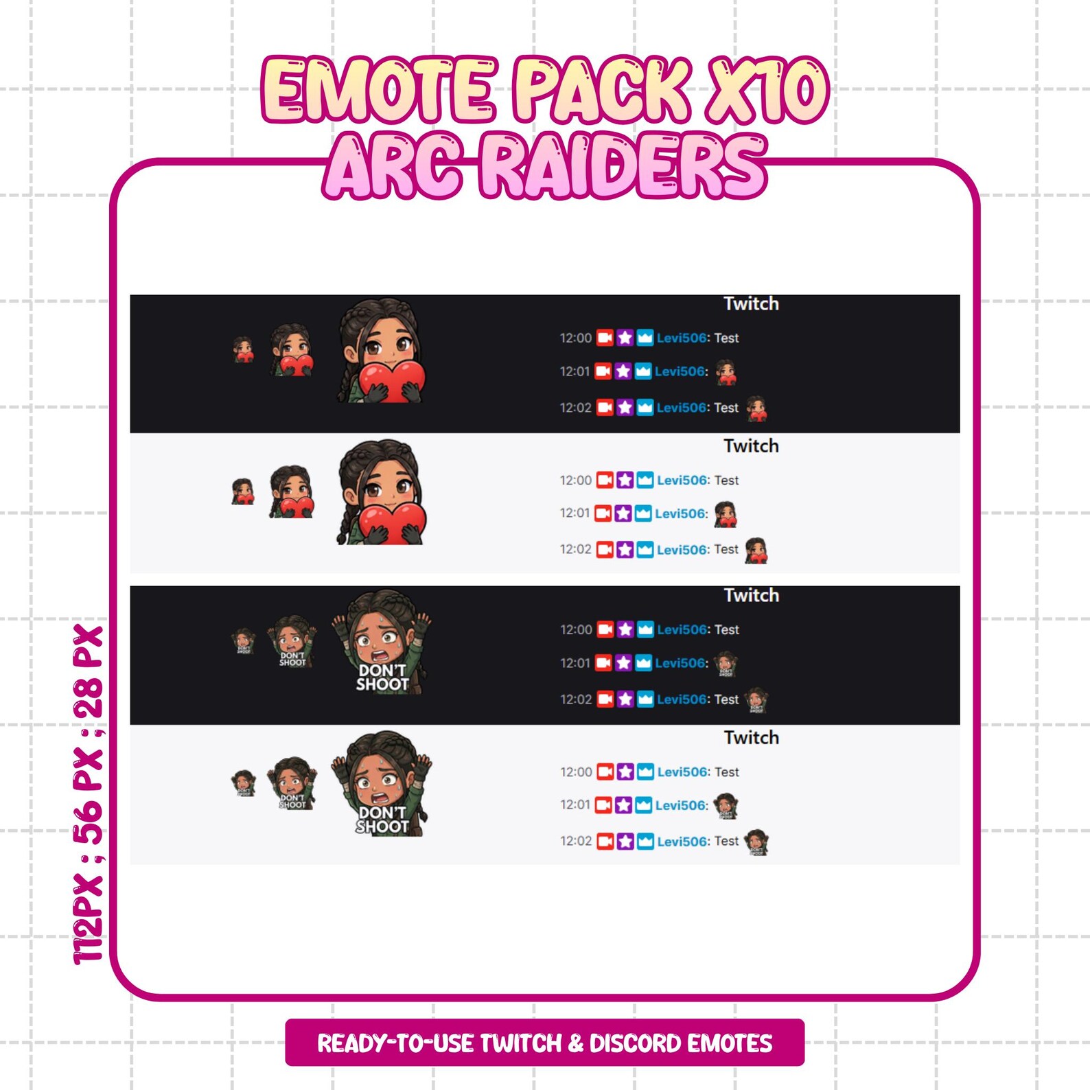 Chibi Girl Arc Raiders Twitch Emote Pack X10 | Cute Braided Hair Stream ...