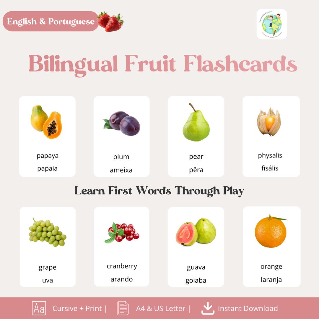Bilingual Fruit Flashcards Printable | English & Portuguese Vocabulary ...