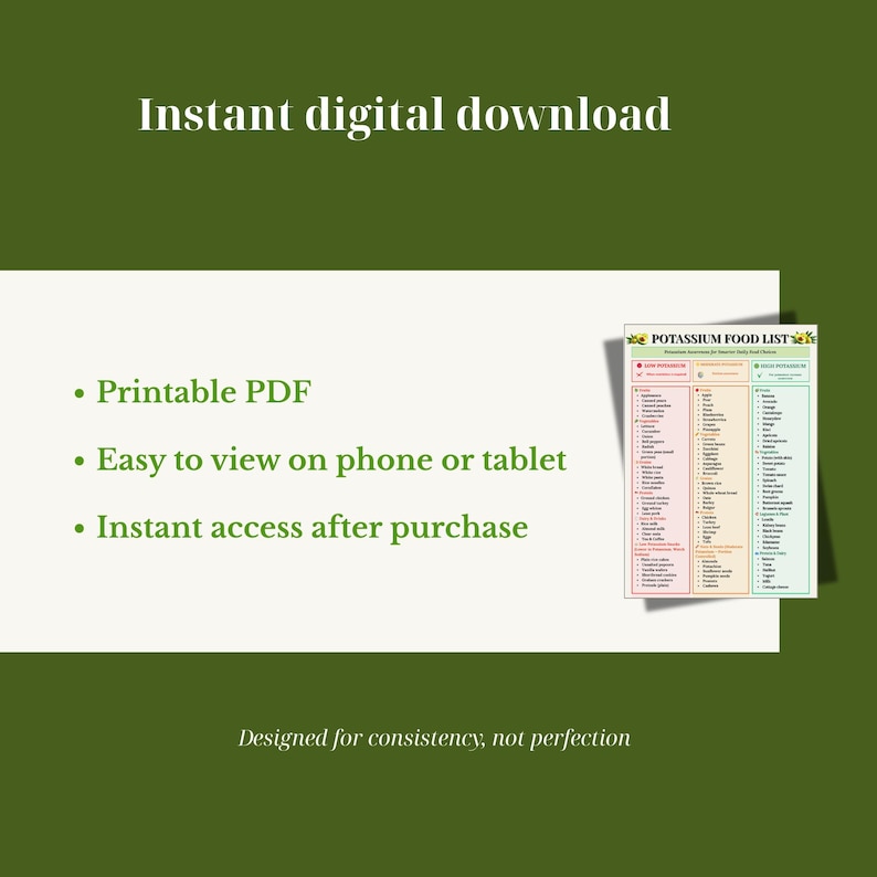 Potassium Food List Printable PDF | High & Low Potassium Foods Chart ...