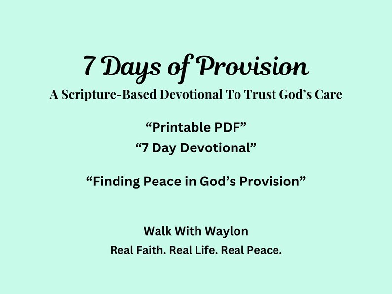 7 Days of Provision Devotional Printable PDF, Christian Devotional ...