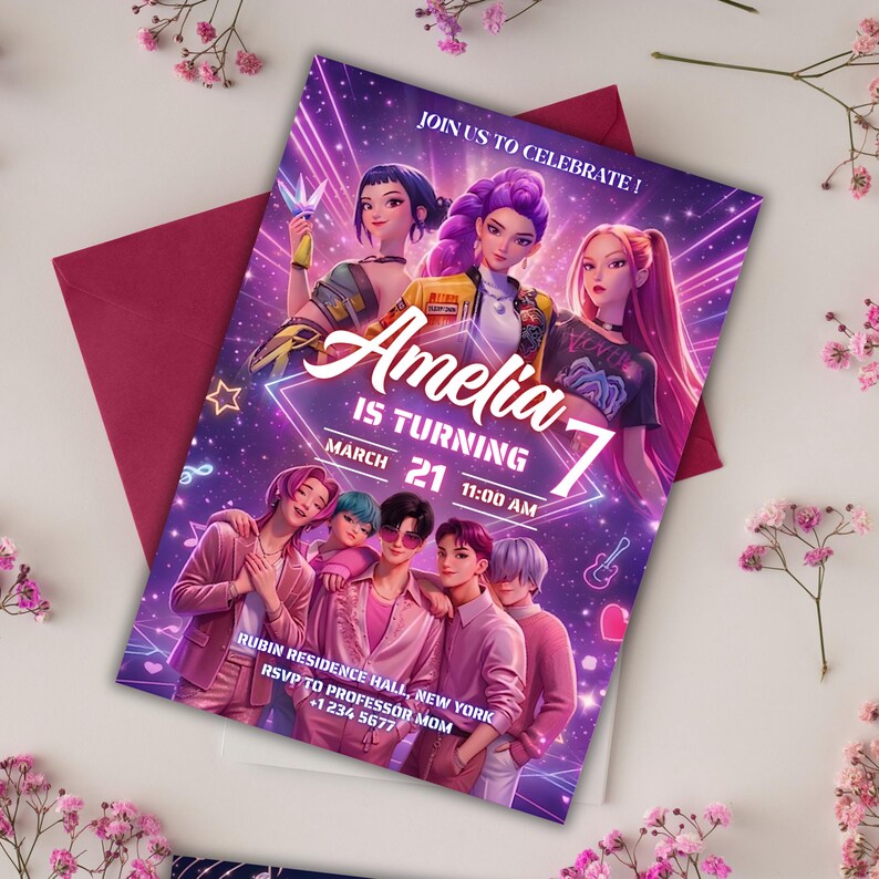 Kpop Demon Hunters Birthday Invitation, Editable Girls Party Invite ...