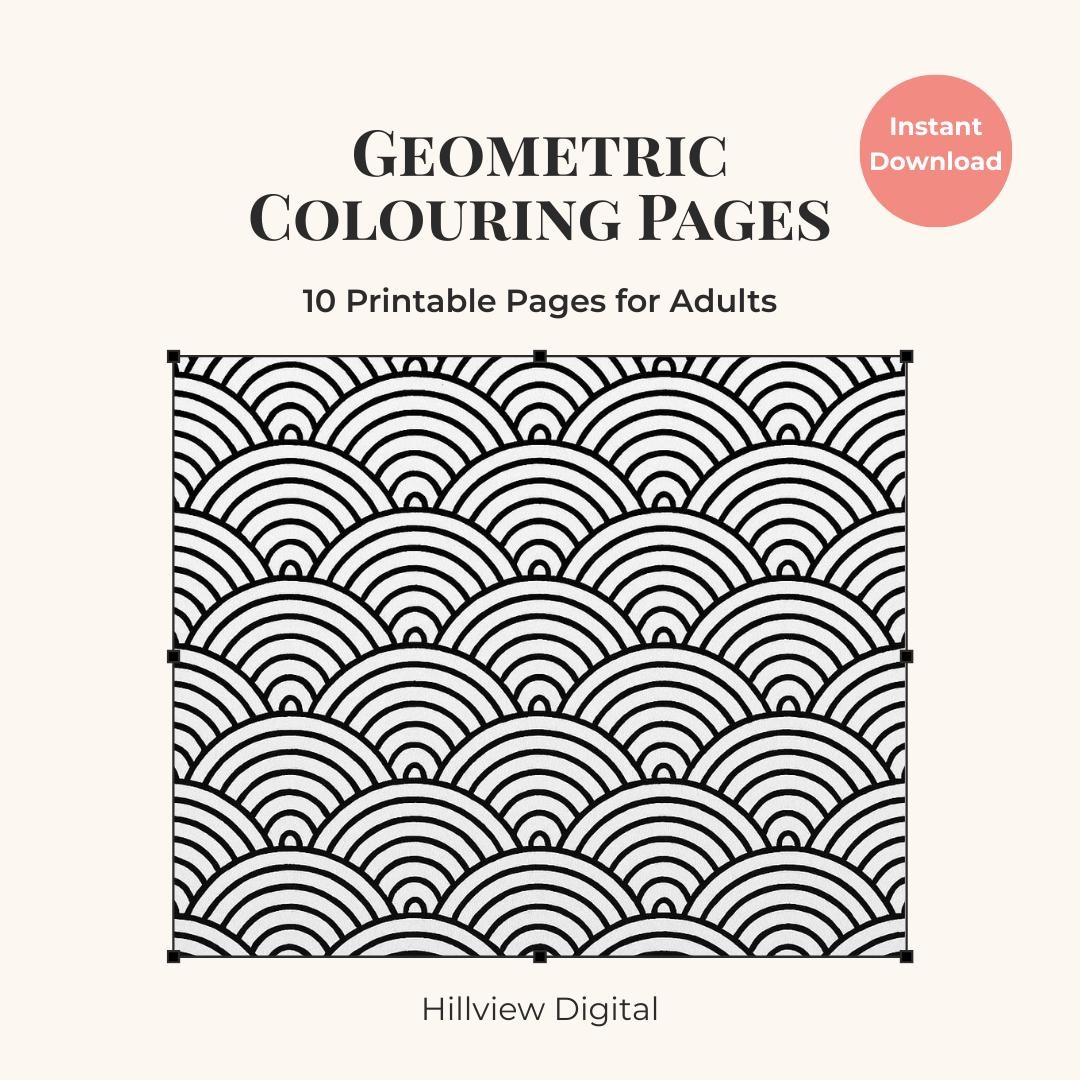 10 Geometric Coloring Pages | Printable Line Art Patterns (instant ...