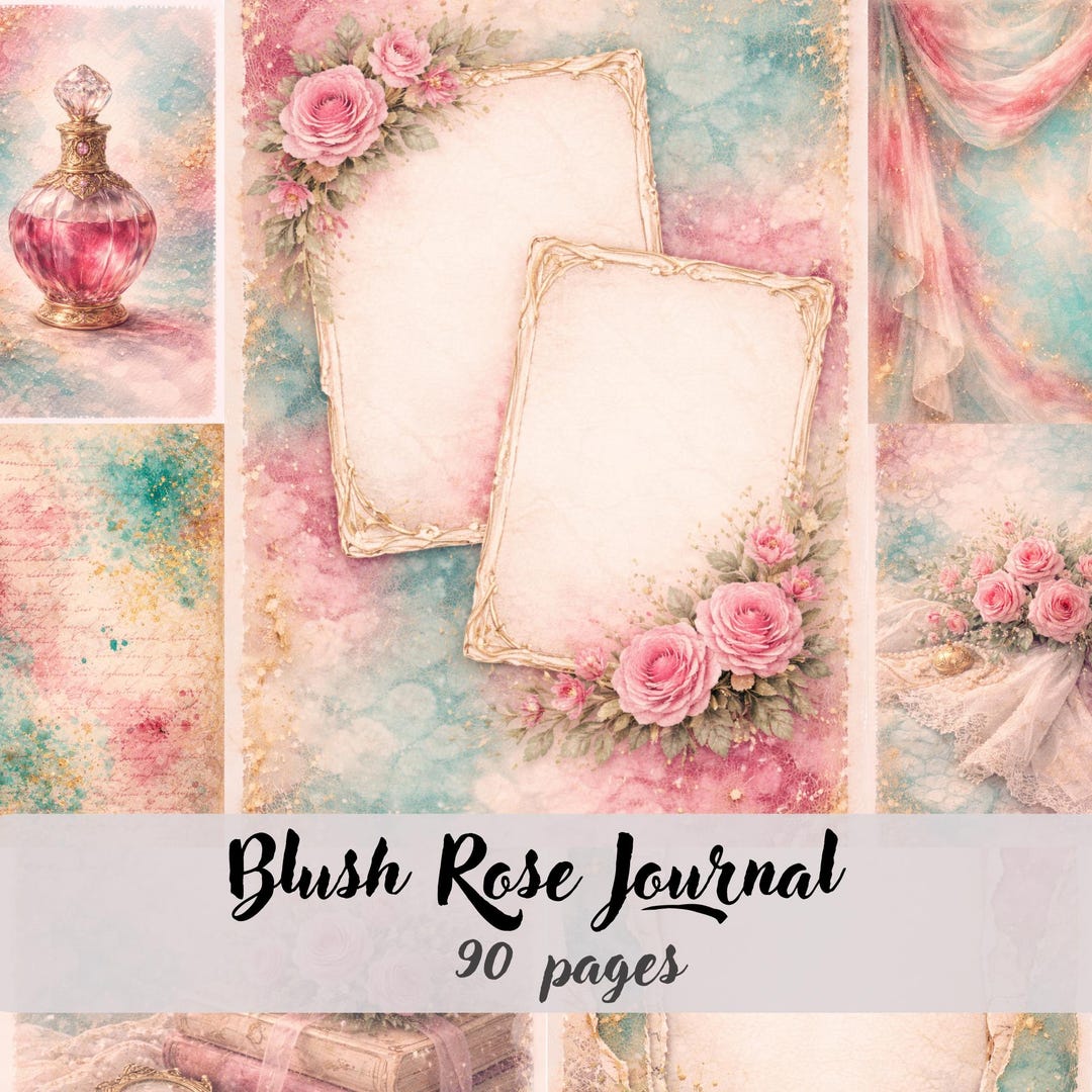 Blush Rose Journal Pages in Soft Pastel Tones With Florals, Lace ...