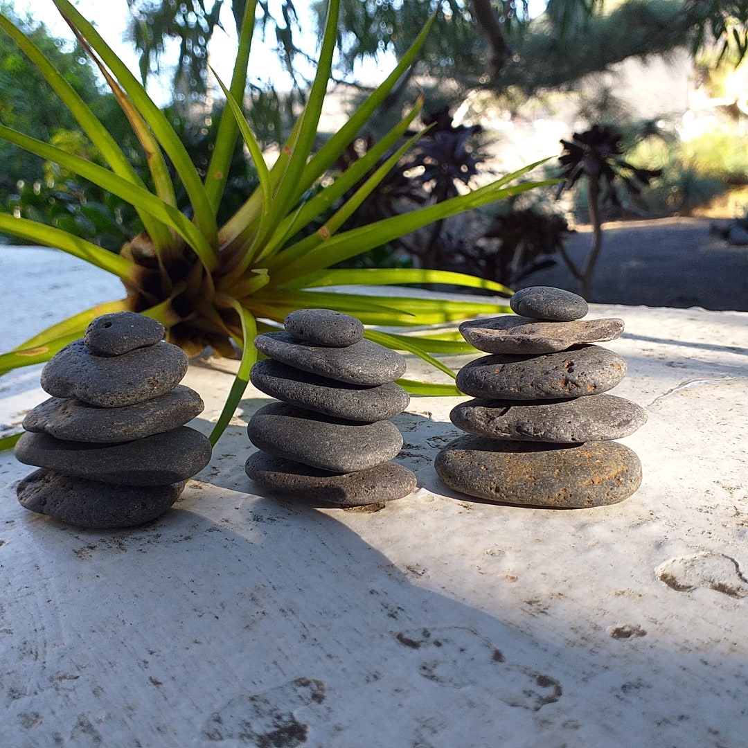Natural Volcanic Basalt Lava Rock Zen Stone 5 Stone Mini Cairn Tiny Zen ...
