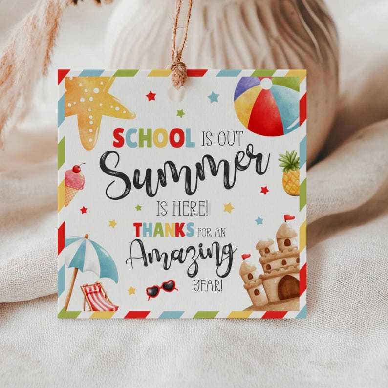 End of Year Teacher Gift Tag Summer Beach Printable Thank You Student ...