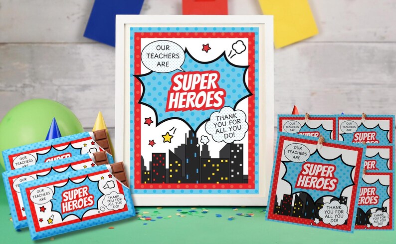 Superhero Teacher Appreciation Printable Bundle Gift Tag Candy Wrapper ...