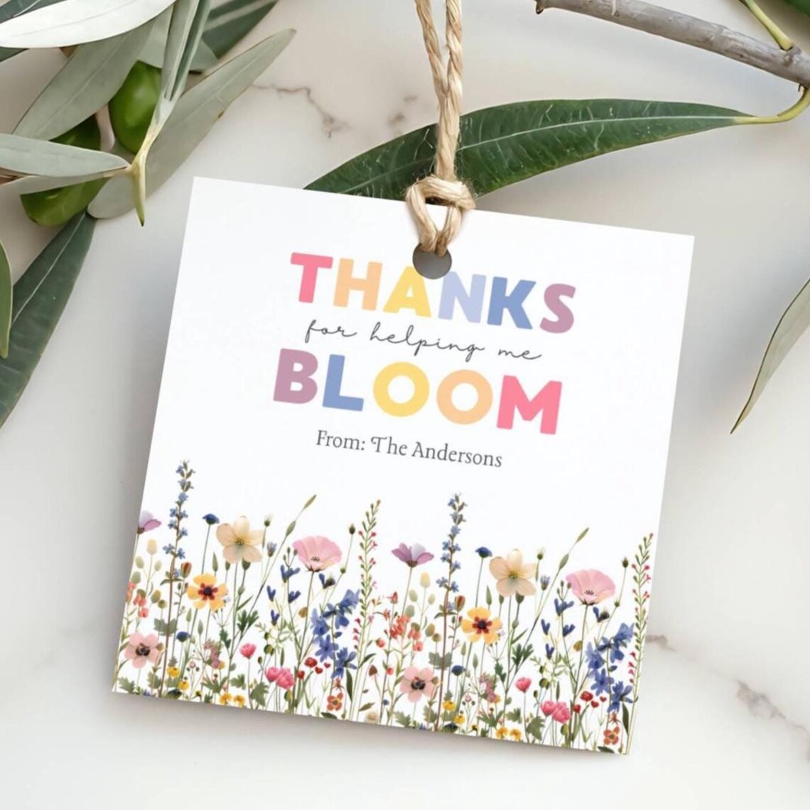 Wildflower Teacher Gift Tag – Thanks for Helping Me Bloom, Editable ...