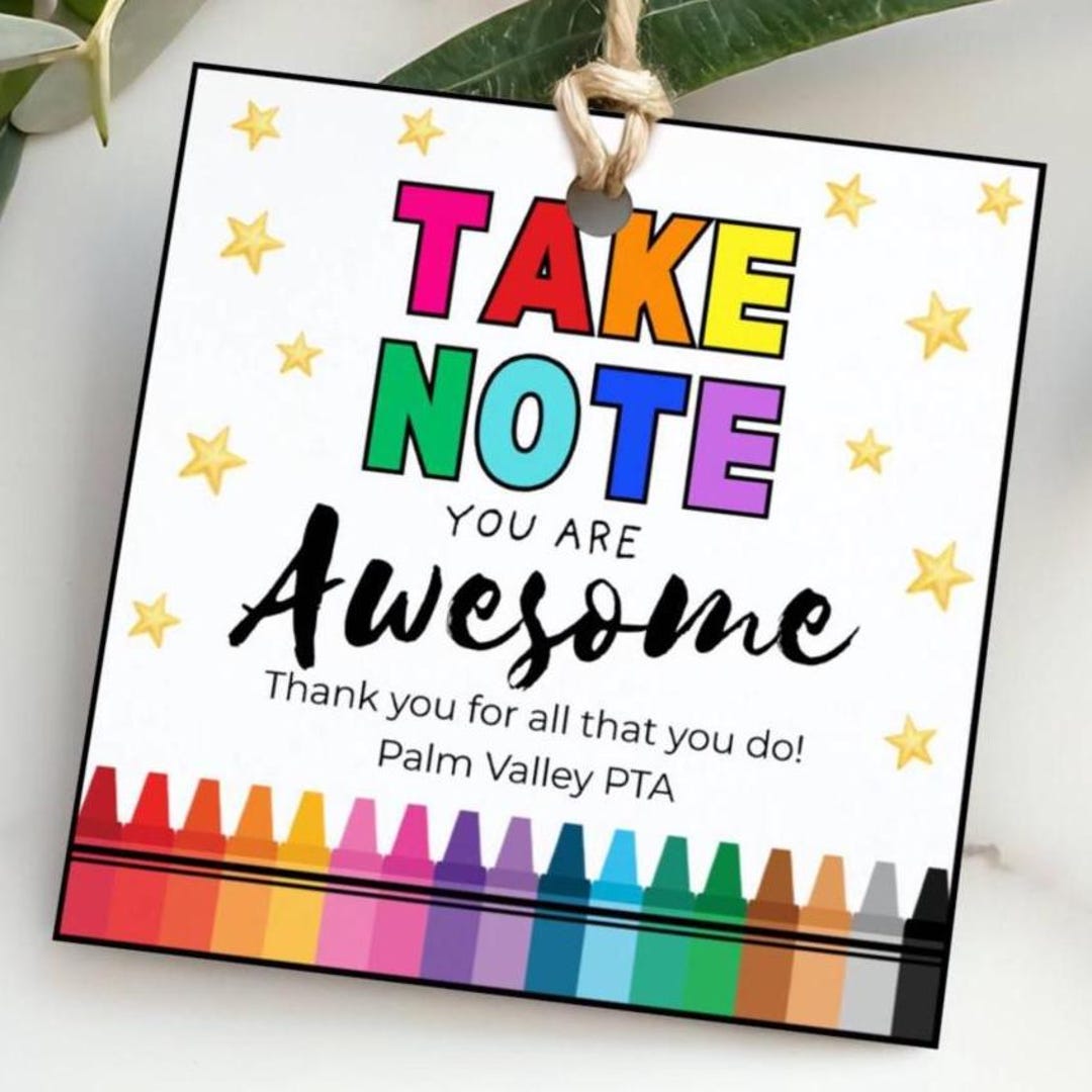 Take Note Teacher Appreciation Week Gift Tag (canva Template) - Etsy