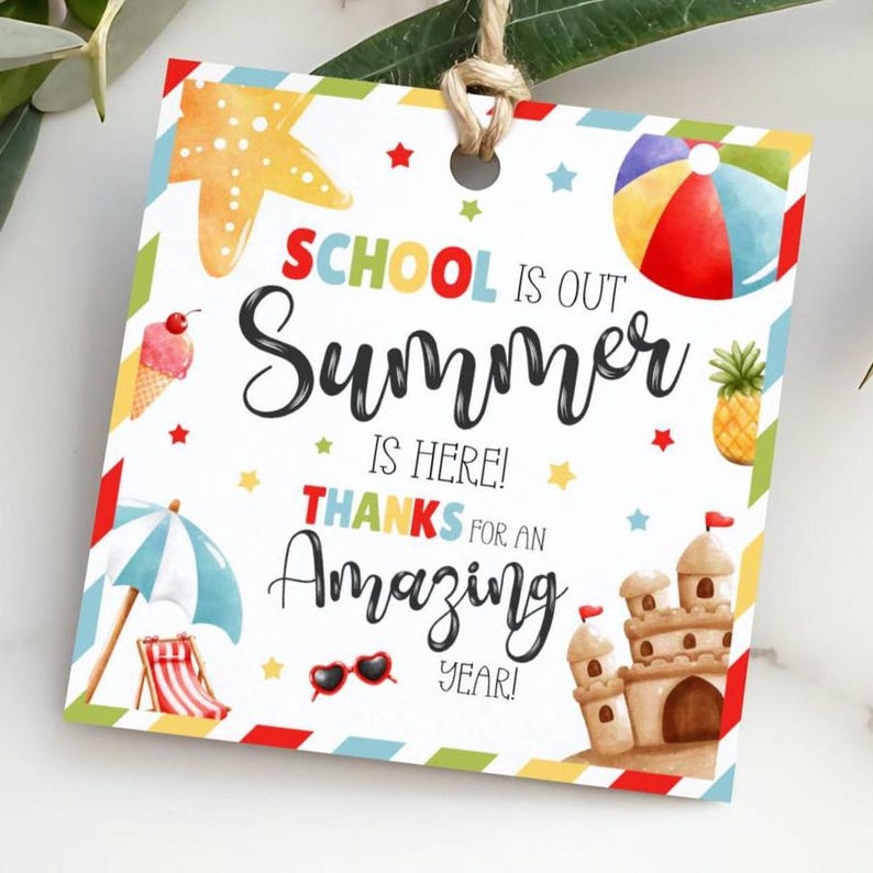 End of Year Teacher Gift Tag Summer Beach Printable Thank You Student ...