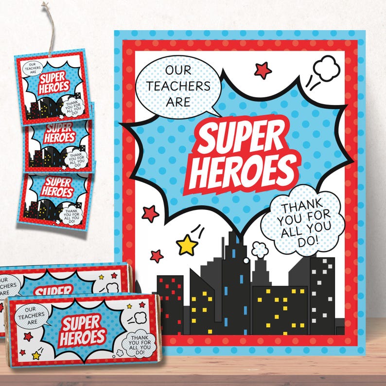 Superhero Teacher Appreciation Printable Bundle Gift Tag Candy Wrapper ...