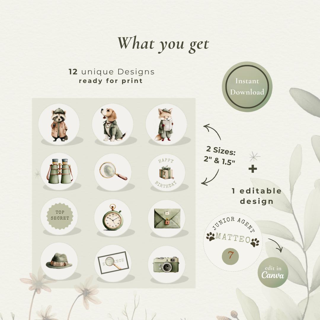 Detective Cupcake Toppers Sage Green, Boho Junior Agent Party Decor ...