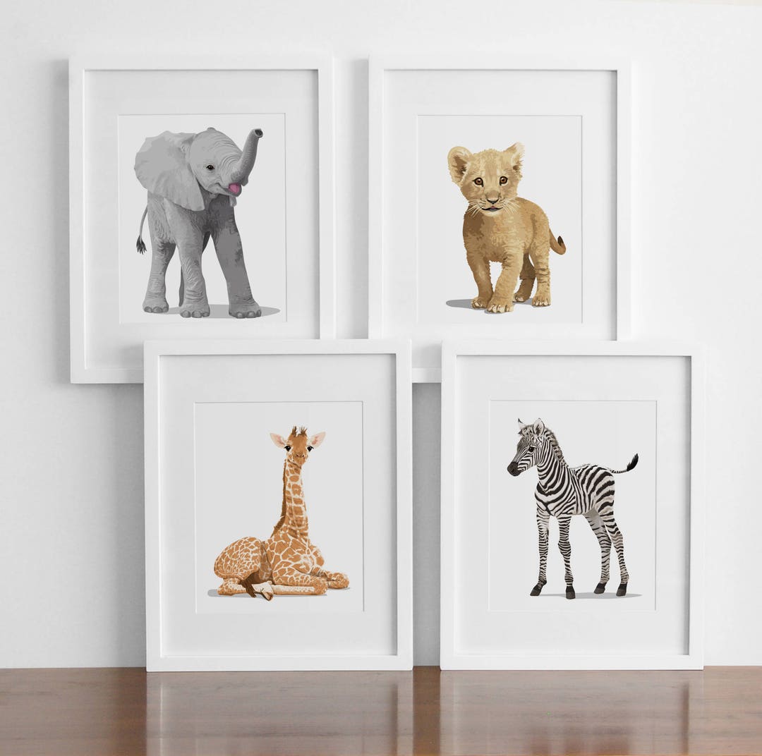 Baby Animal Nursery Decor, Set of Four Unframed Prints, Zoo Animal ...