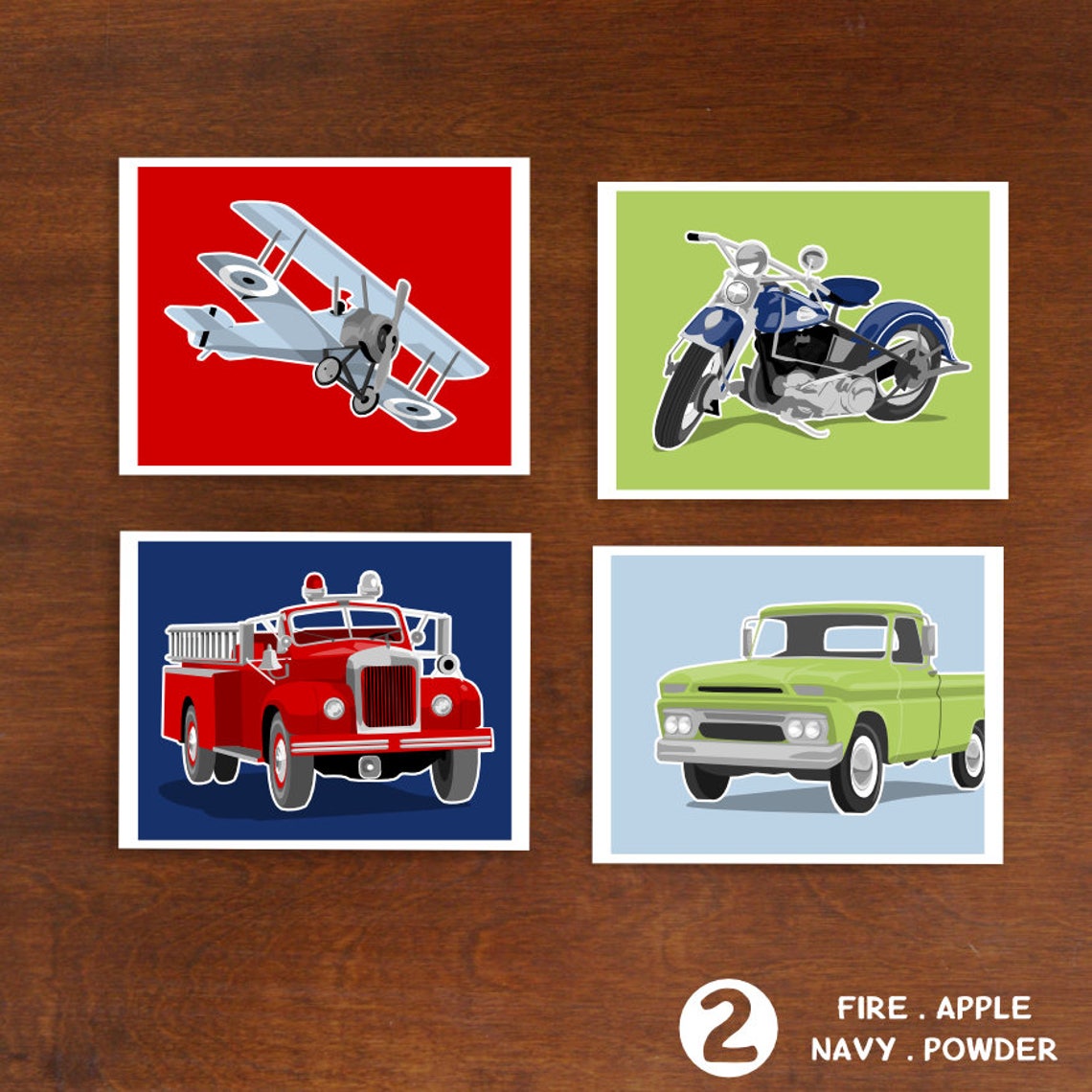 Vintage Transportation Prints-set of 4- Airplane Truck Motorcycle ...