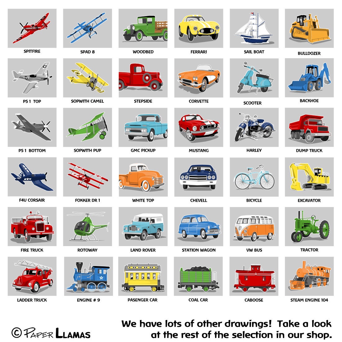 Vintage Transportation Prints-set of 4- Airplane Truck Motorcycle ...