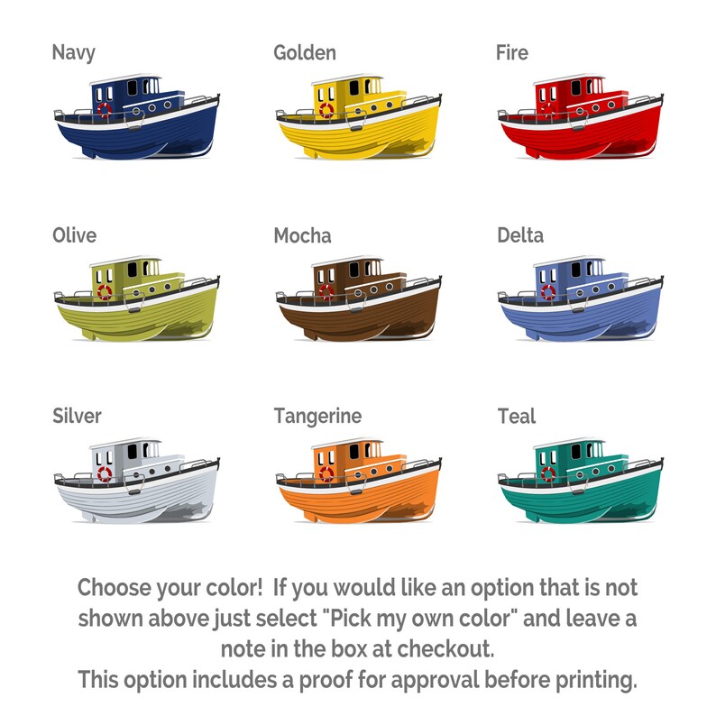 Children's Vintage Tug Boat Blue or Pick Your Colors | Etsy