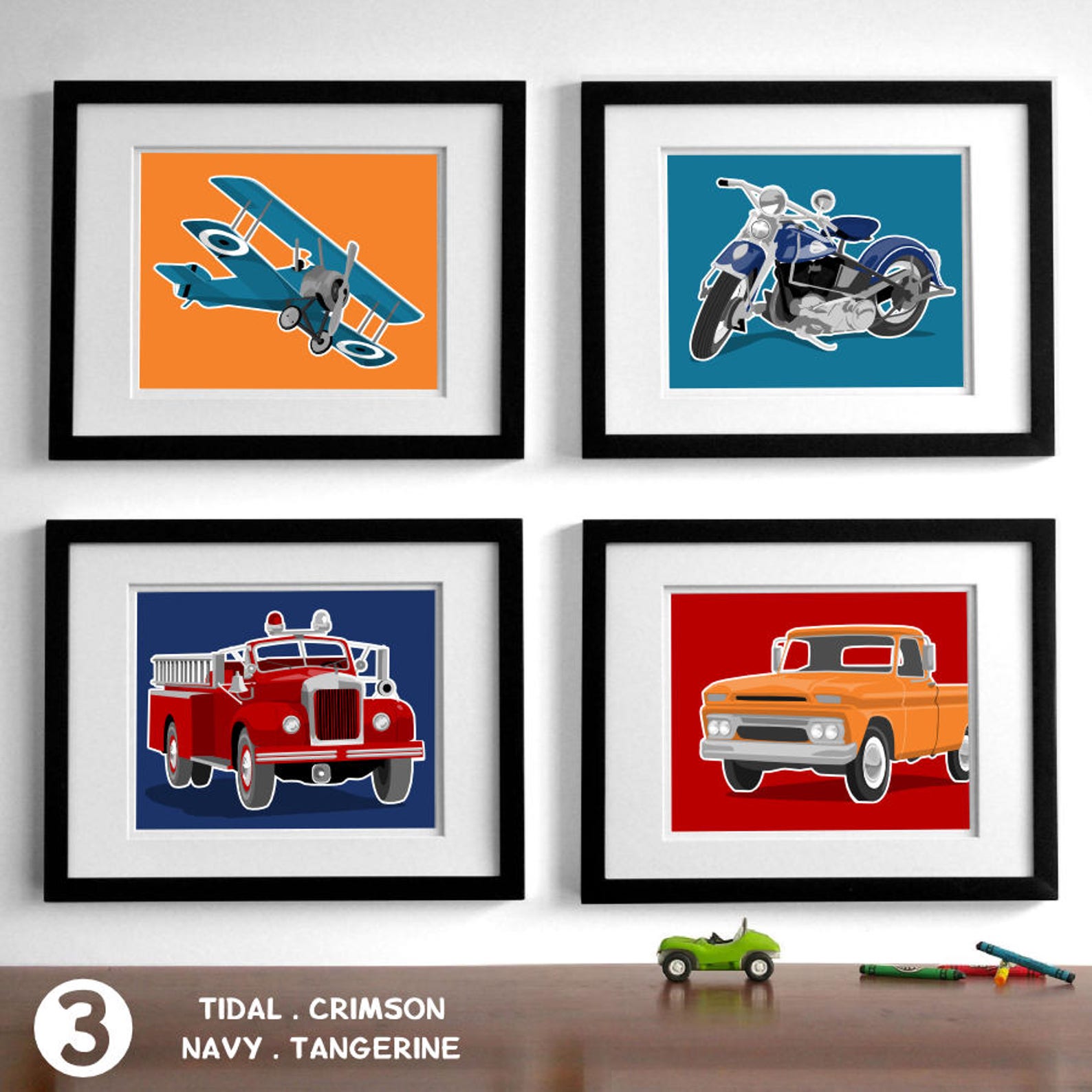 Vintage Transportation Prints-set of 4- Airplane Truck Motorcycle ...