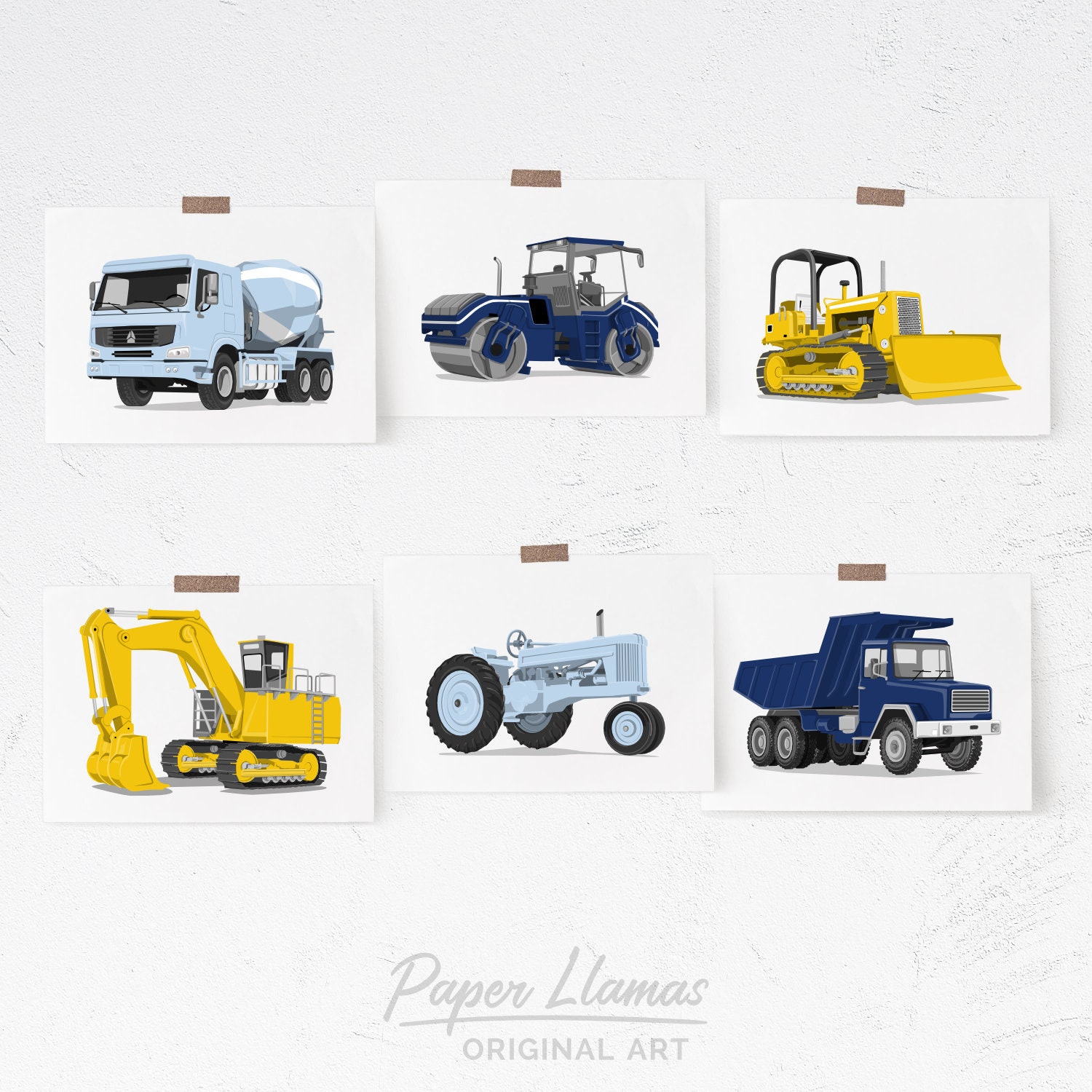 Construction Truck Wall Art Set of 6 Custom Color Art Prints - Etsy Canada