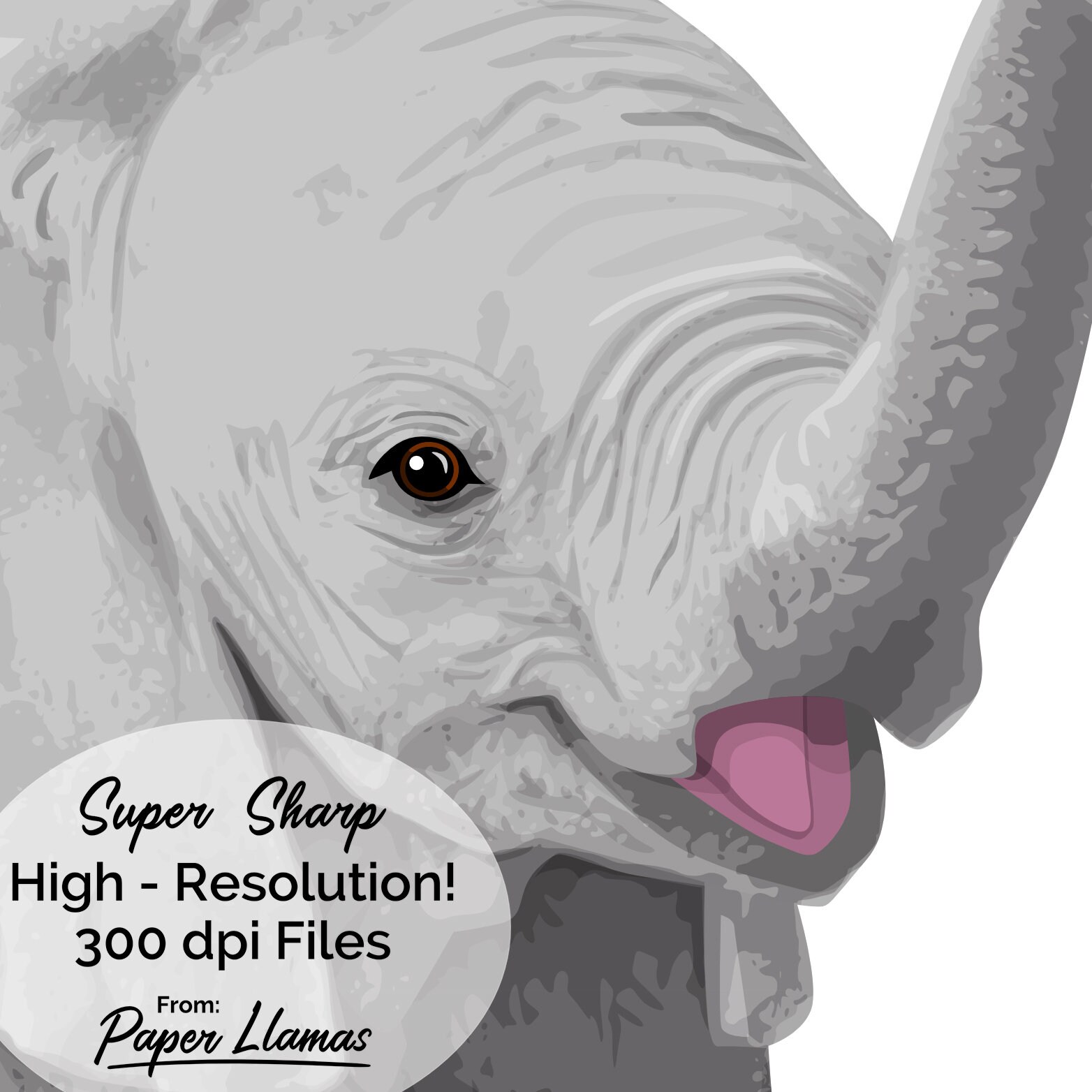 Baby Elephant Printable Art Digital Download Horizontal | Etsy