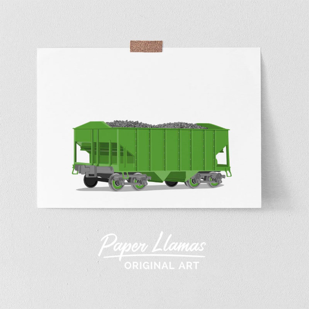Boys Train Art PRINTABLE - Green Coal Car - Vintage Train Nursery Art ...