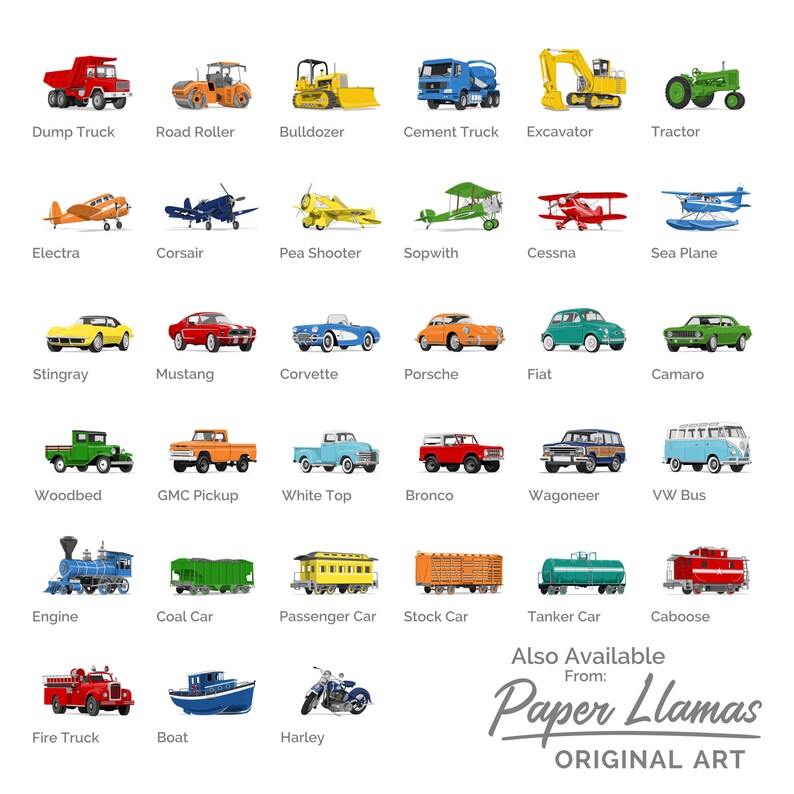 Construction Truck Wall Art - Set of 6 Custom Color Art Prints - Dump ...