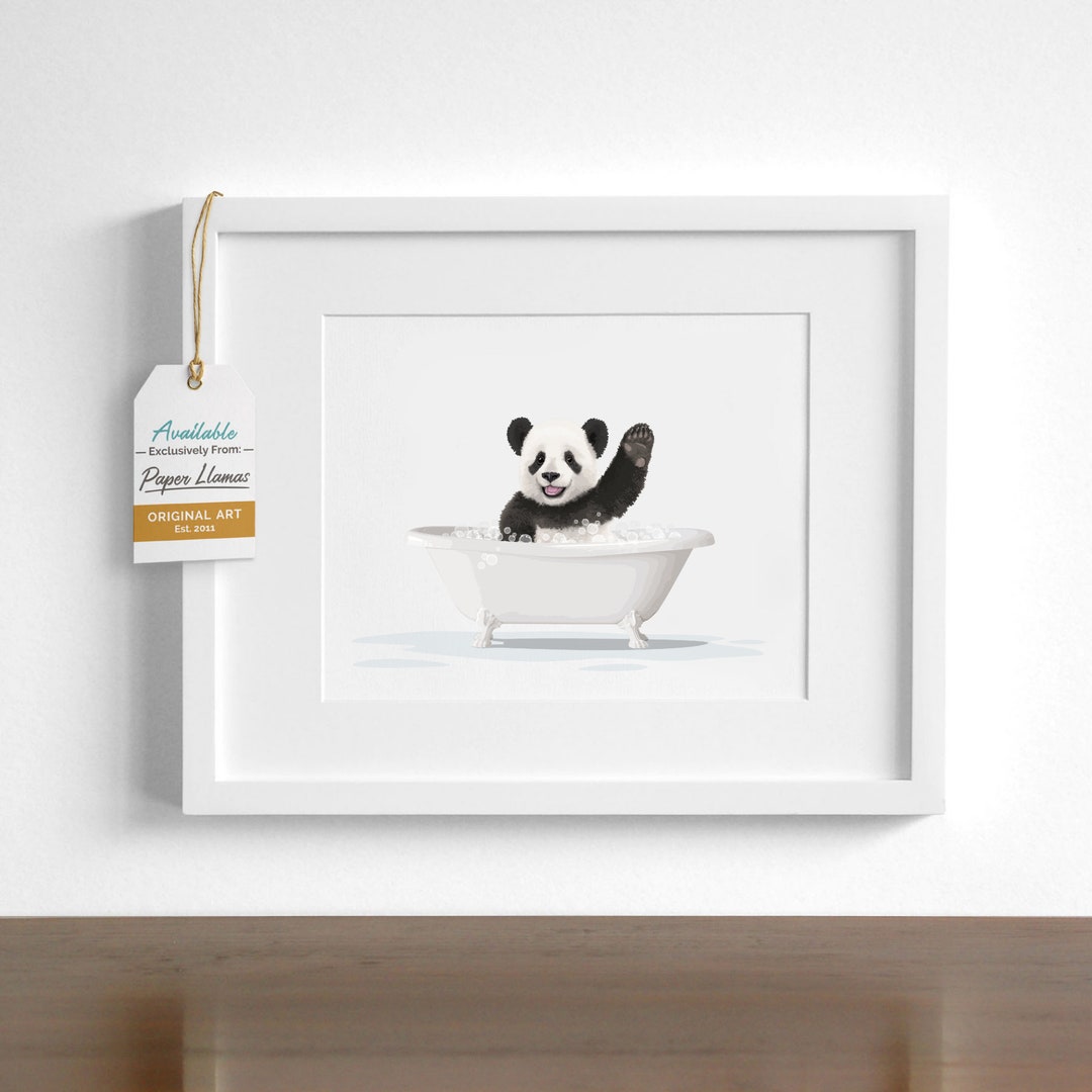Panda Bubble Bath Art: Whimsical Bathroom Print - Etsy