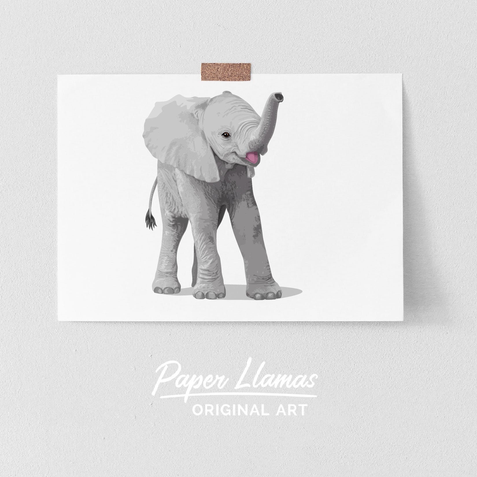 Baby Elephant Printable Art Digital Download Horizontal | Etsy
