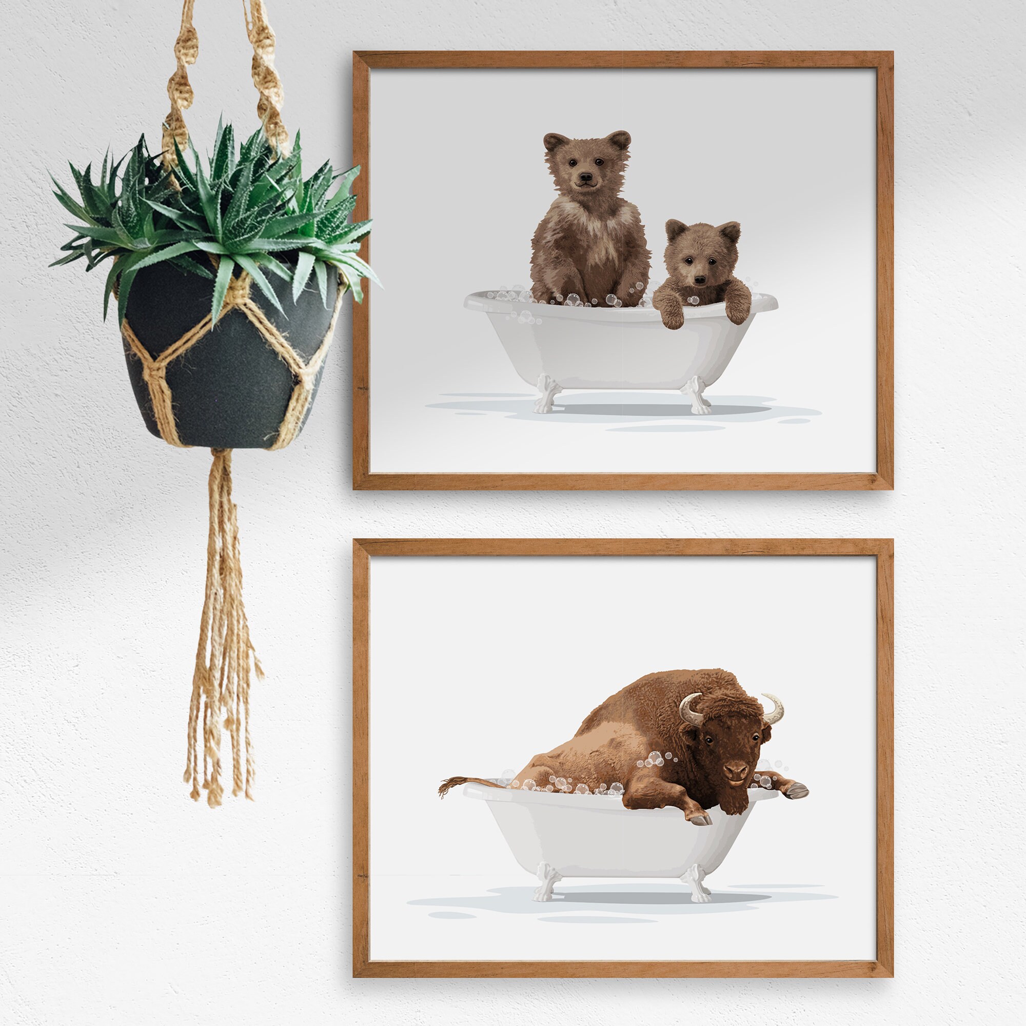 Buffalo in a Bathtub, Bison Taking a Bath, Animal Art, Funny Whimsical ...