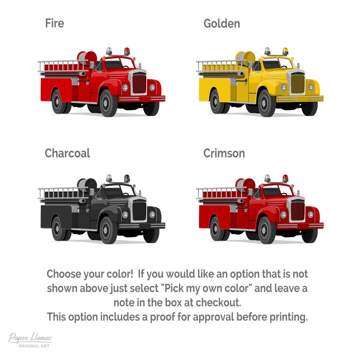 Fire Truck Wall Art - Pick Your Colors - Boys Nursery Art Prints ...
