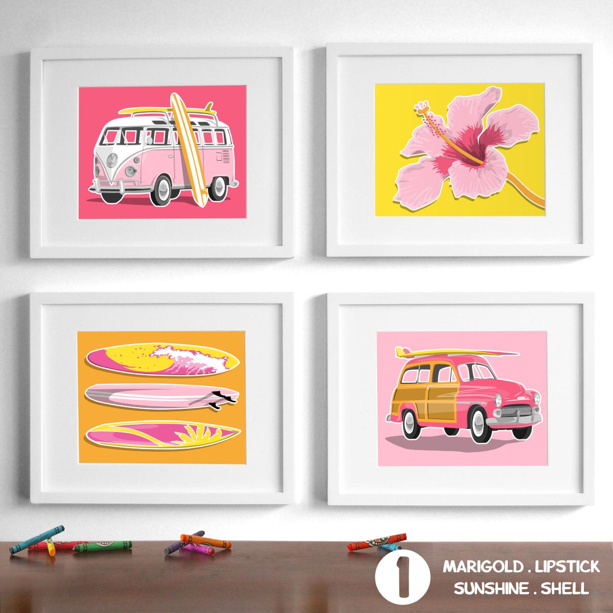 surfer girl pink surf decor beach unframed art prints surf art | Etsy