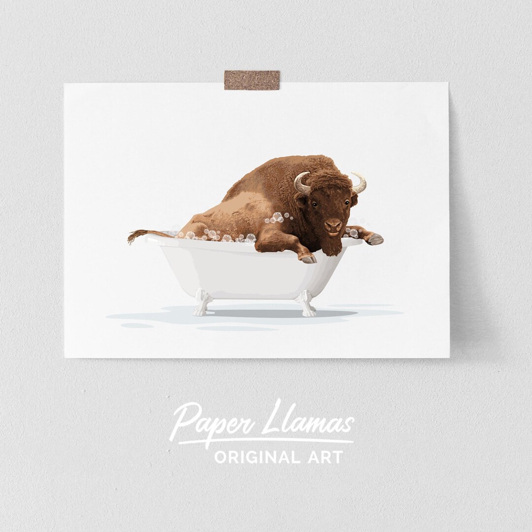 Buffalo in Bathtub Print: Whimsical Bathroom Art (digital Download) - Etsy